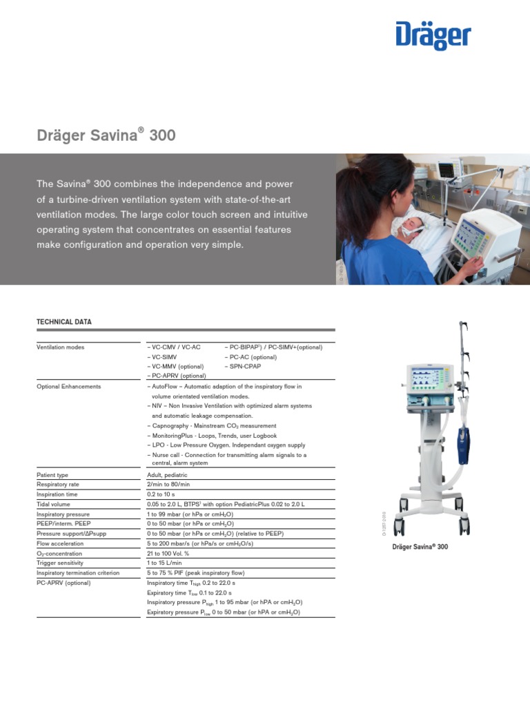 Dräger Savina 300: Technical Data | PDF | Breathing | Respiratory System