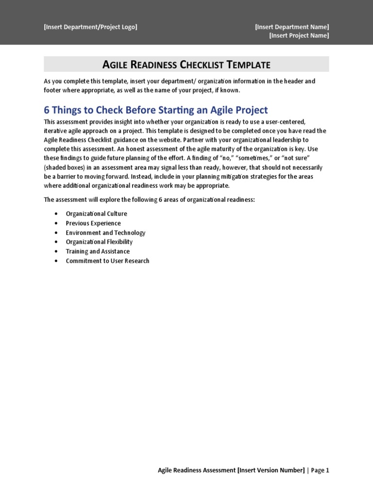 Agile Readiness Checklist Template With Instructions | PDF | Agile ...
