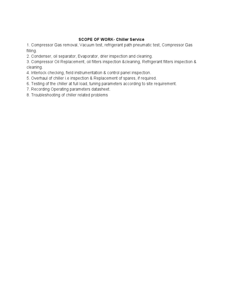 Chillers Service - Scope of Work | PDF