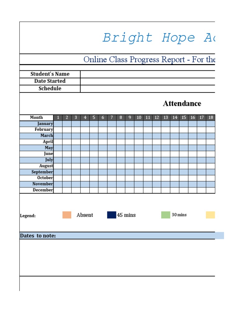 Bright Hope Academy: Online Class Progress Report - For The Month of ...