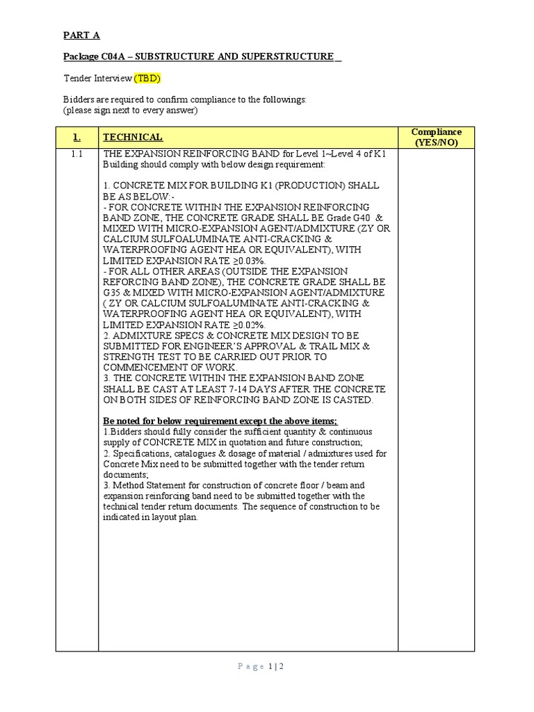 C04A Tender Clarification - Expansion Reinforcing Band | PDF | Concrete ...