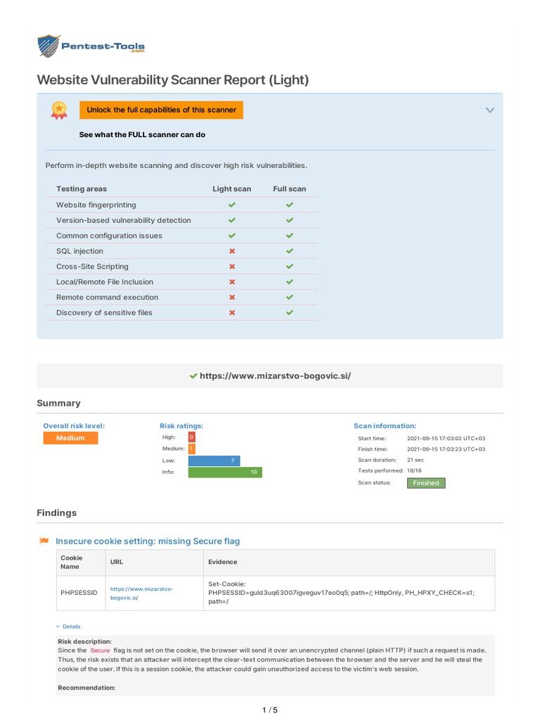 Website Vulnerability Scanner Report (Light) | Download Free PDF | Http ...