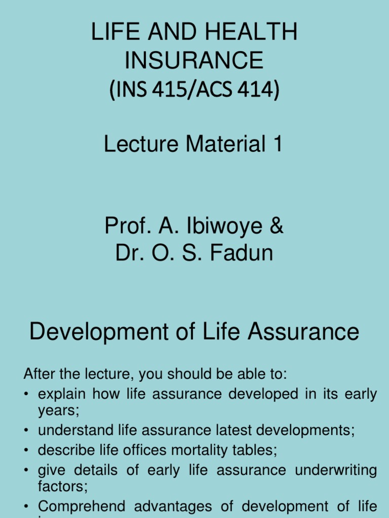 Lecture Material 1 - Life and Health Insurance | PDF | Life Insurance ...