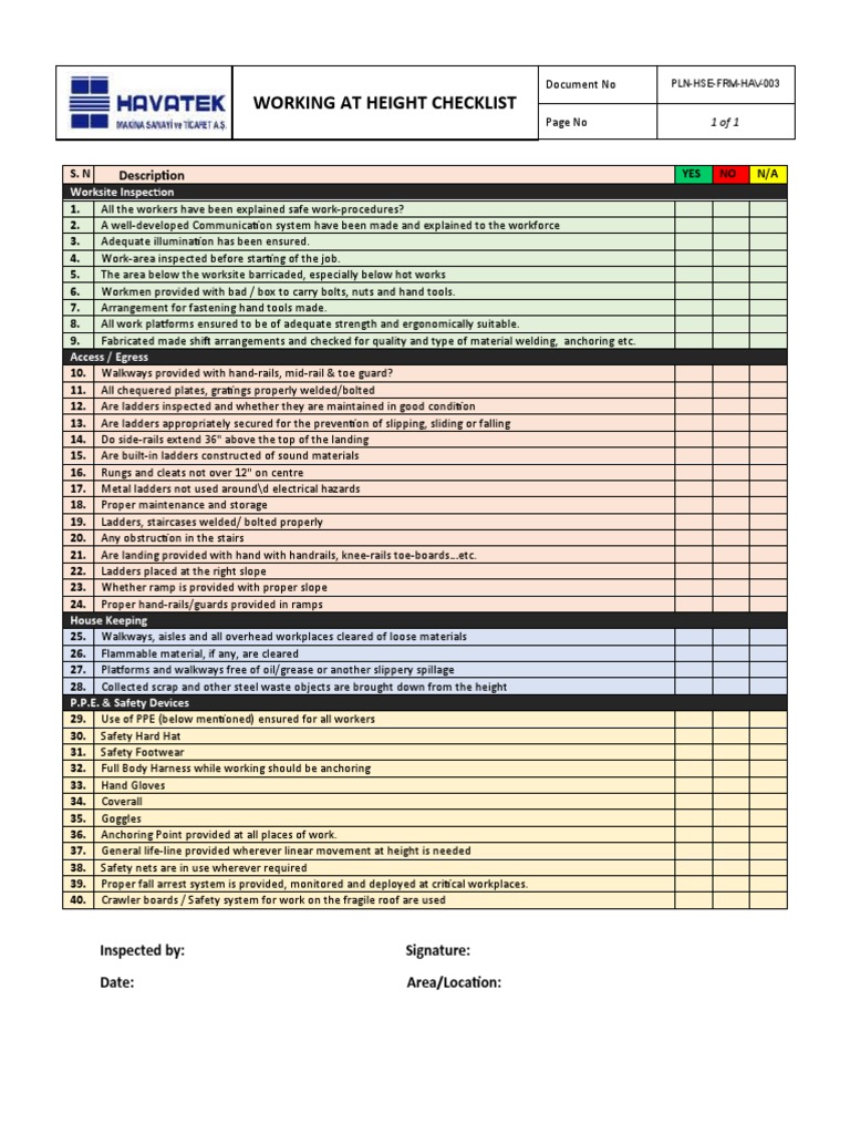 FR 003 Work-at-Height-Checklist | PDF | Stairs | Personal Protective ...