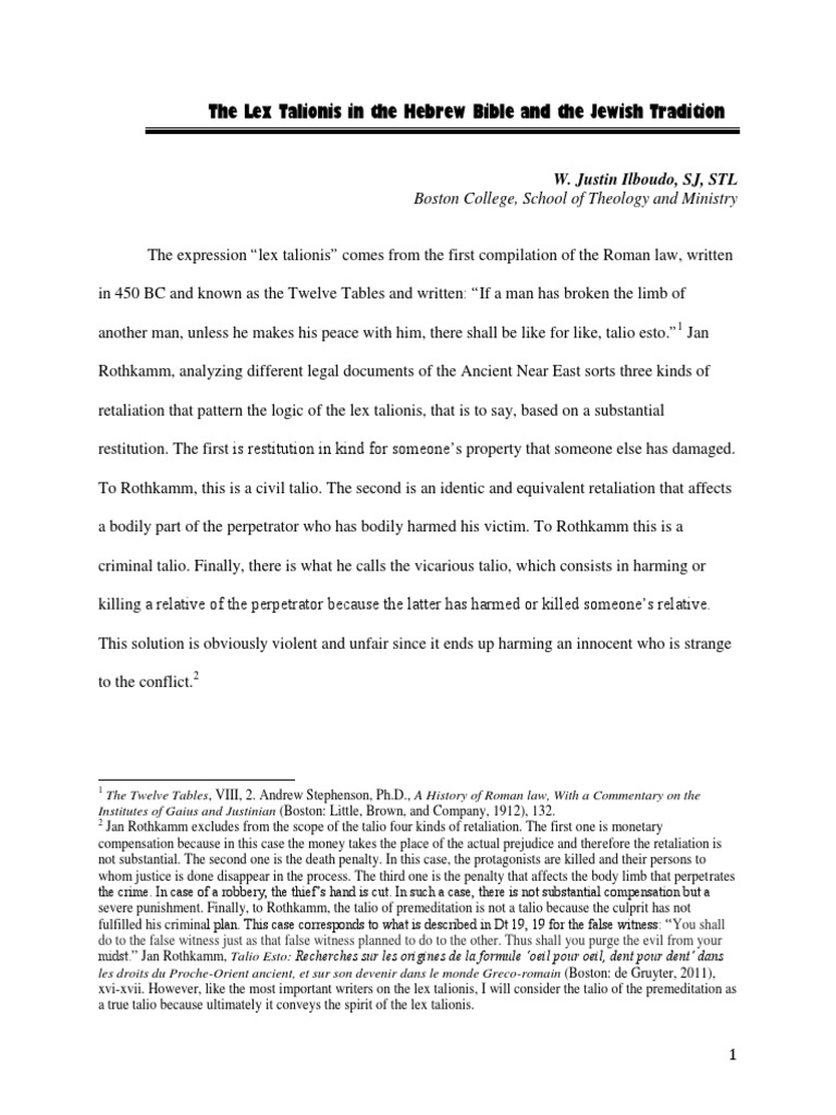 Lex Talionis in the Hebrew Bible | PDF