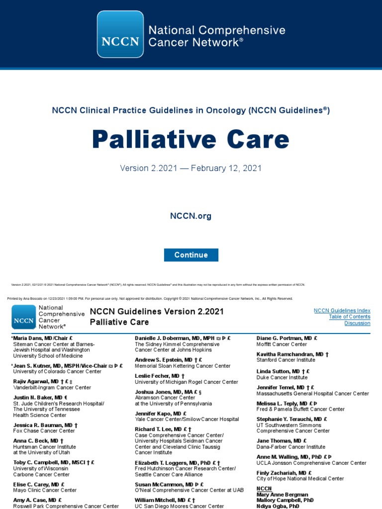 Palliative Care: NCCN Clinical Practice Guidelines in Oncology (NCCN ...