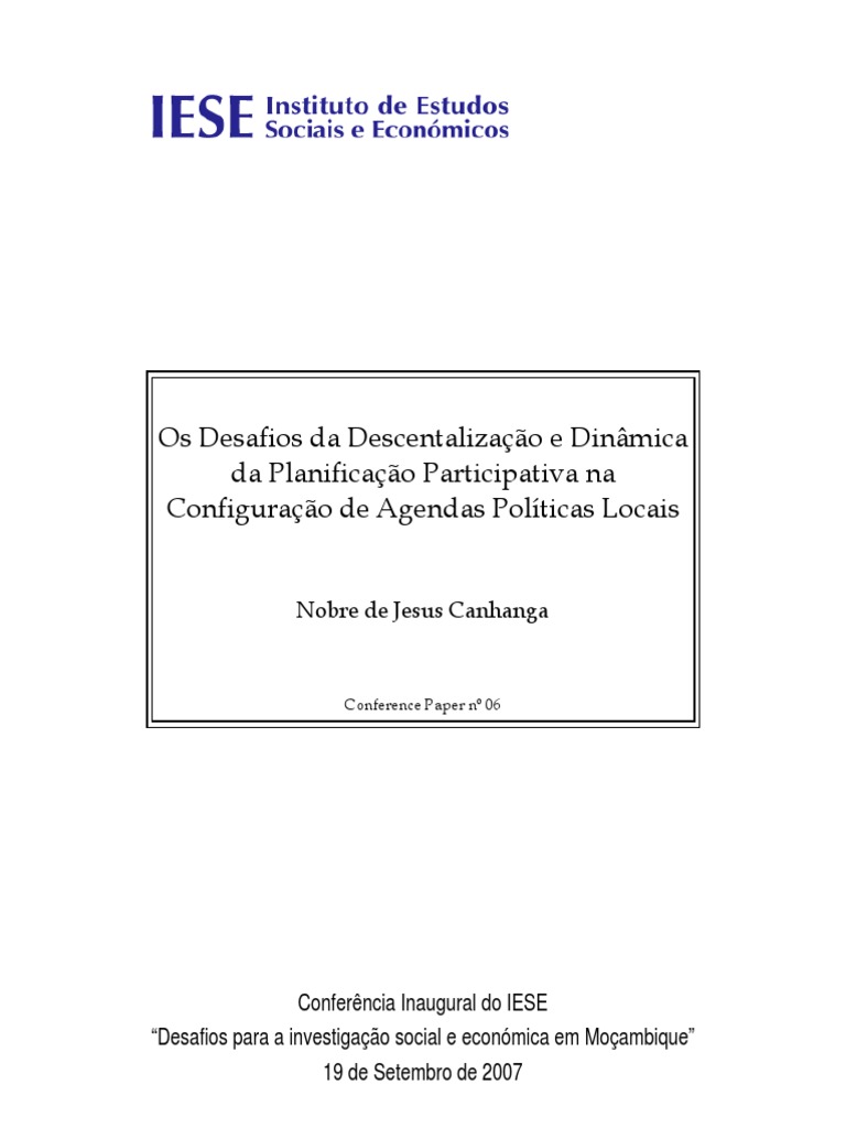 Desafios da descentralização e dinâmica da planificação participativa ...
