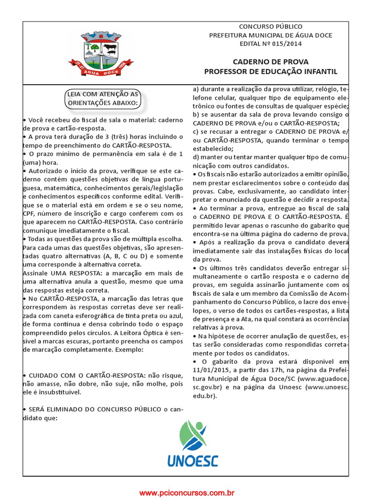 Prova Professor Educacao Infantil Superior | PDF | Pré-escola | Aprendizado Prova Professor Educacao Infantil Superior | PDF | Pré-escola | Aprendizado