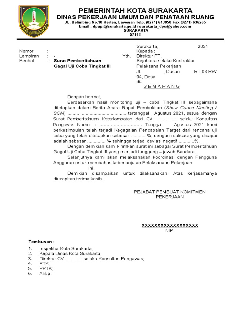 2.SURAT Pemberitahuan Gagal Uji Coba SCM 3a | PDF