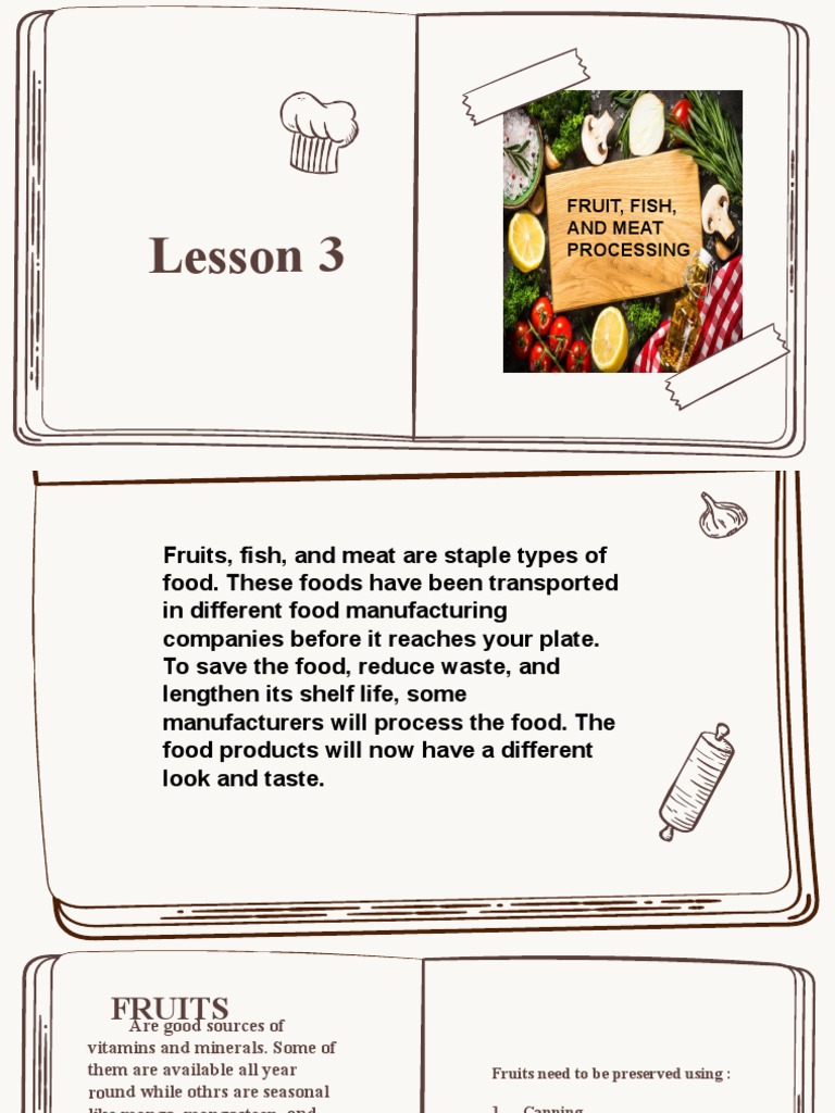 Lesson 3: Fruit, Fish, and Meat Processing | PDF | Curing (Food ...