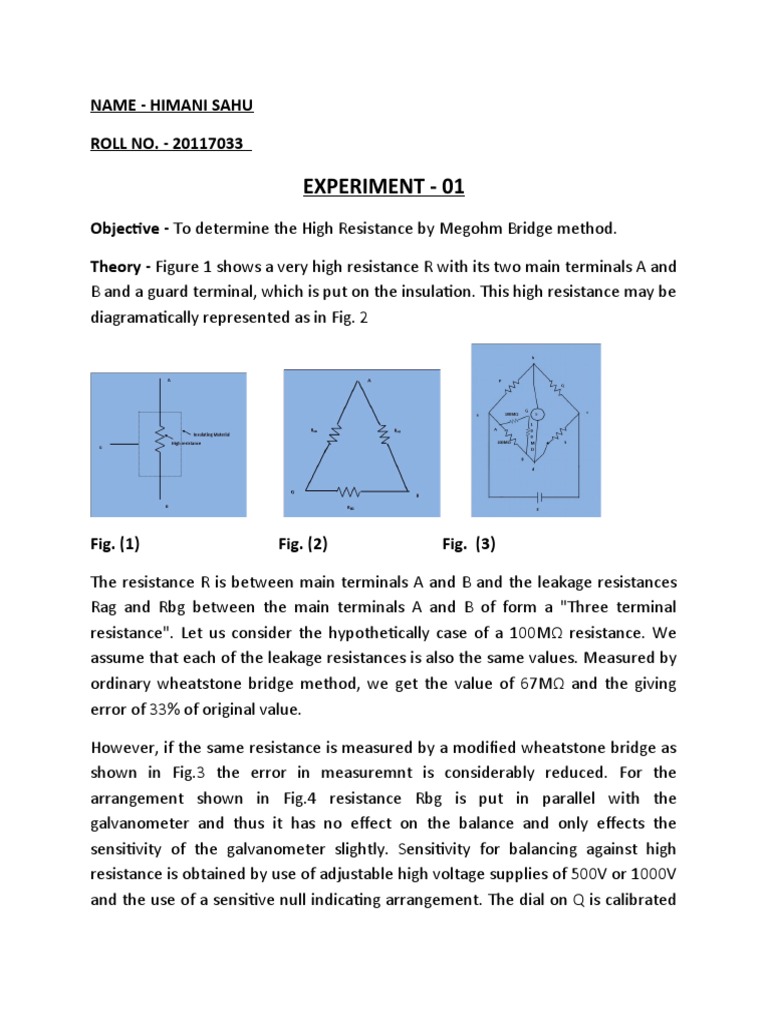 Determination of High Resistance Using a Megohm Bridge Method: A ...