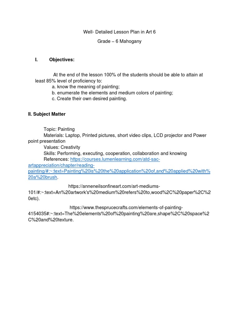 Grade 6 Painting Lesson Plan | PDF | Paintings | Acrylic Paint