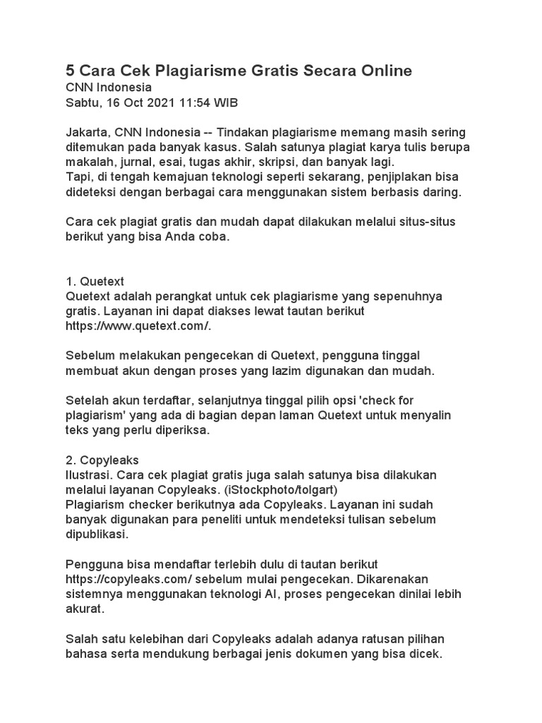 5 Cara Cek Plagiarisme Gratis Secara Online | PDF