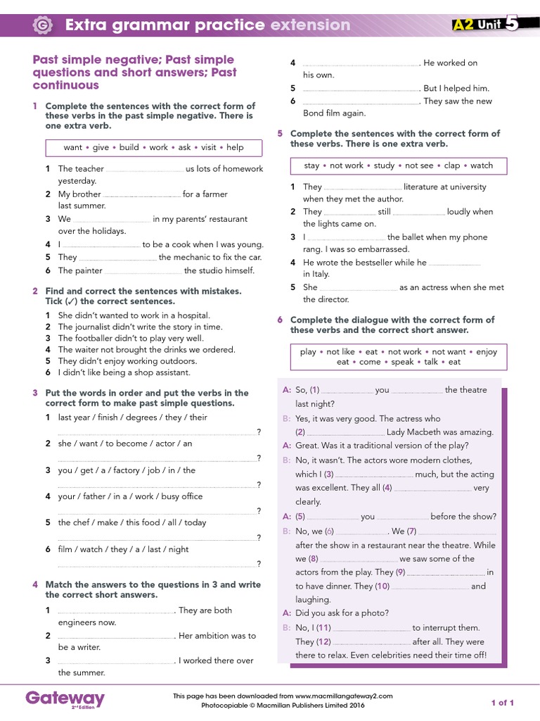A2 UNIT 5 Extra Grammar Practice Extension | PDF | Linguistics
