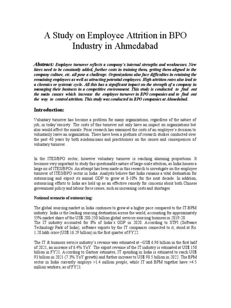 Employee Attrition in Ahmedabad BPOs | PDF | Outsourcing | Turnover ...