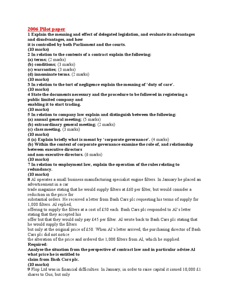 ACCA Past Exam Questions Paper | PDF | Partnership | Tort