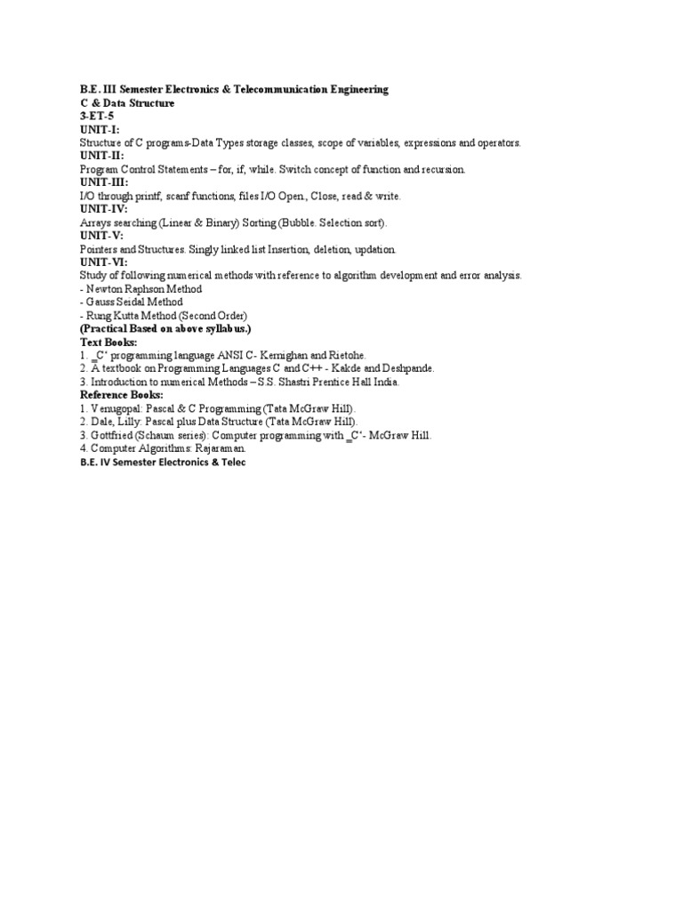 B.E. III Semester Electronics & Telecommunication Engineering C & Data Structure 3-ET-5 Unit-I ...
