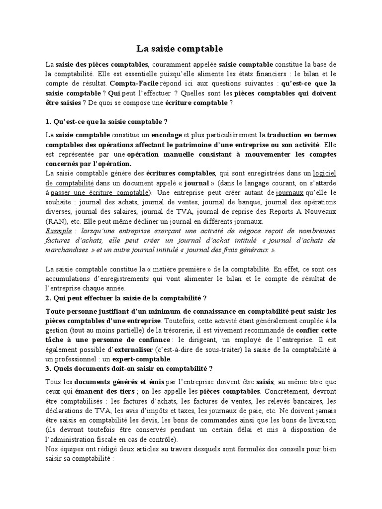 Saisie Comptable : Guide Pratique | PDF | Comptabilité | Facture