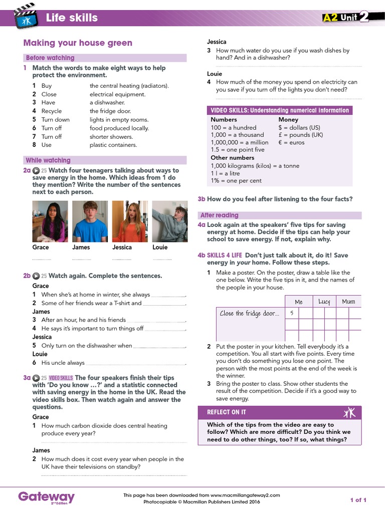 A2 UNIT 2 Life Skills Video Worksheet | PDF