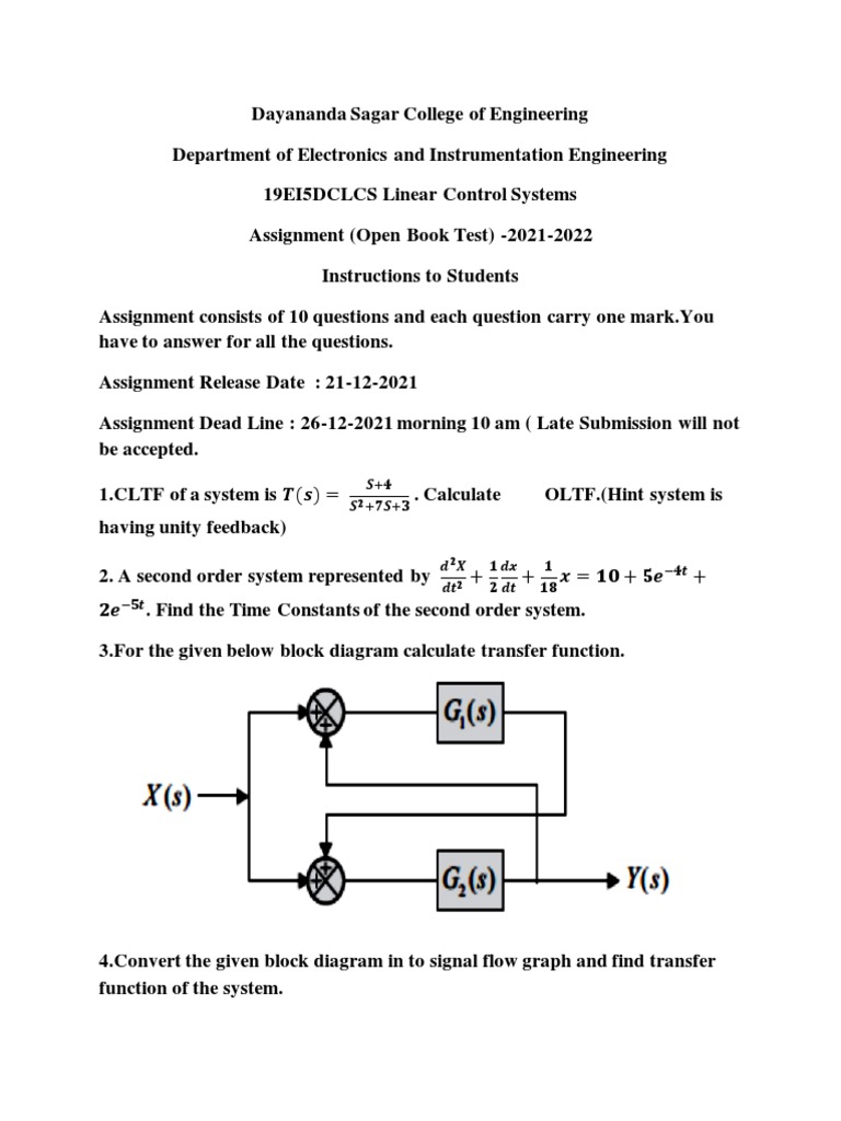 QP - Control System Assignment 2021-22 | PDF