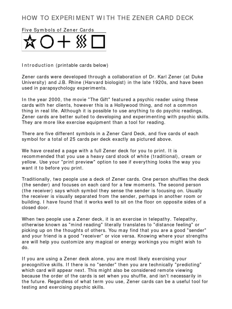 How To, Experiment With Zener Cards | PDF | Dowsing | Extrasensory ...