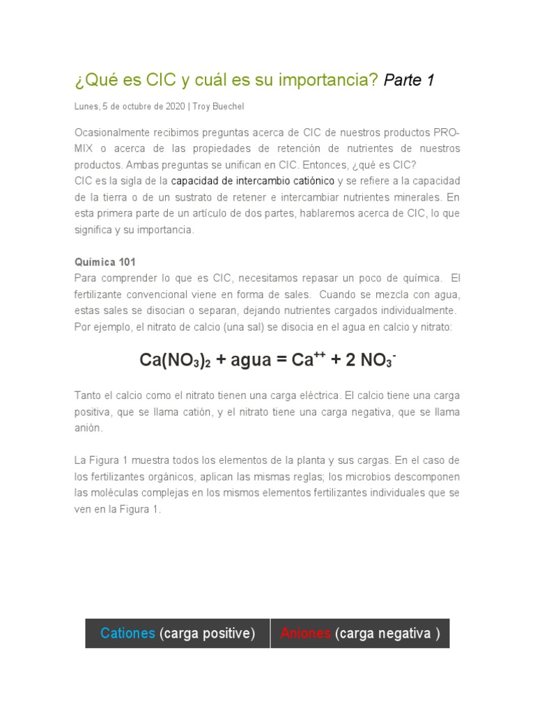 Capacidad de Intercambio Catiónico - CIC | PDF | Fertilizante | Dieta y ...