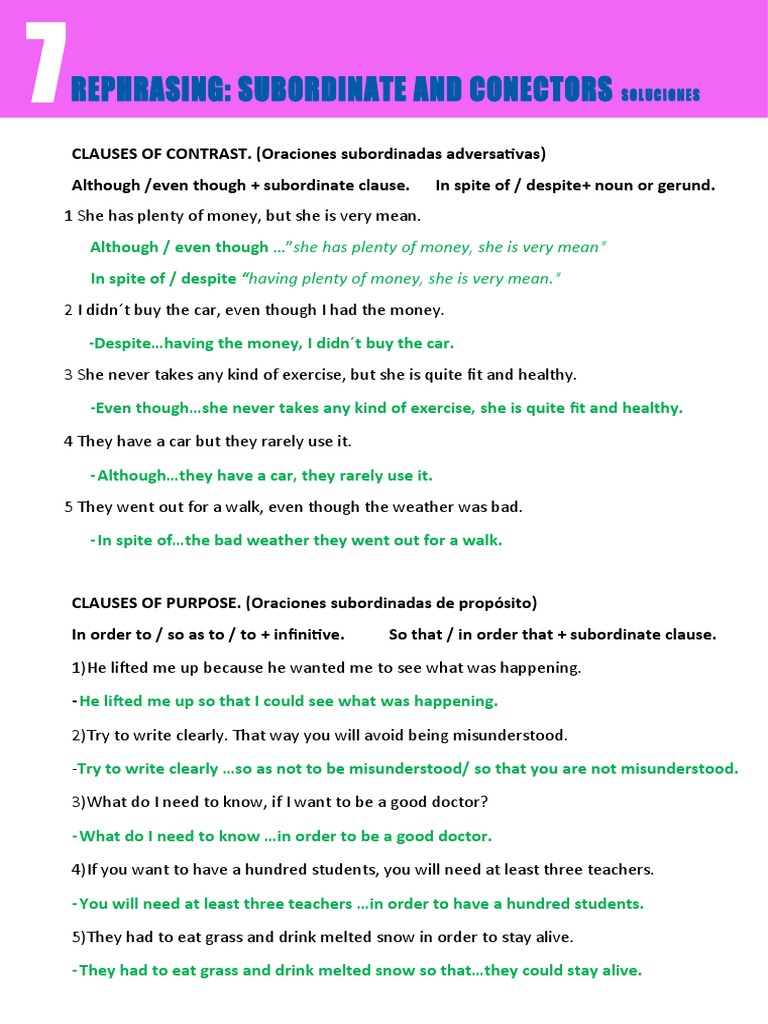 Subordinate Clauses and Connectors Guide | PDF | Linguistic Morphology ...