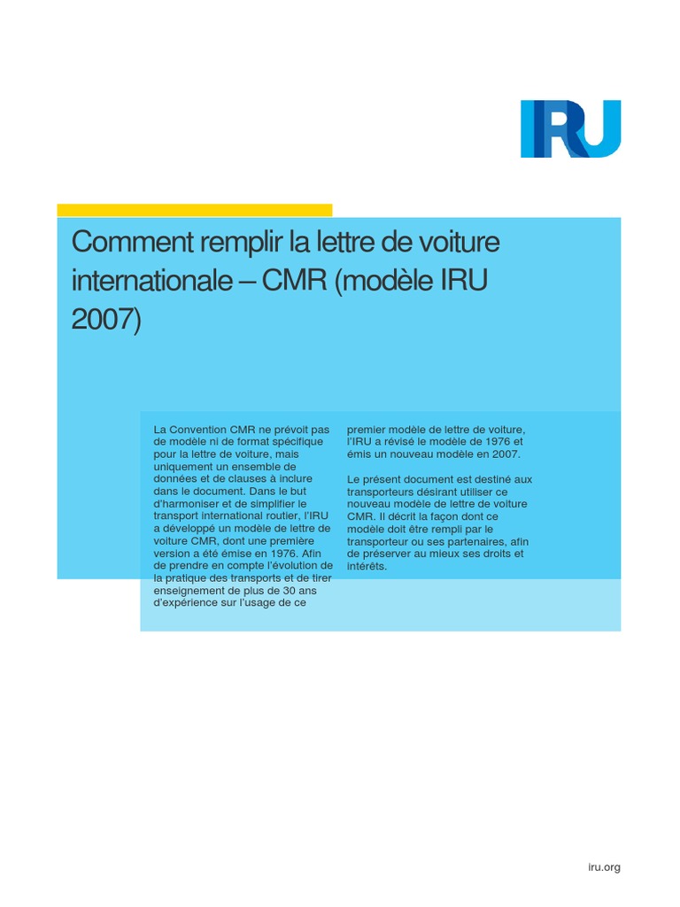 How To Fill CMR Model Iru 2007 FR | PDF | Transport