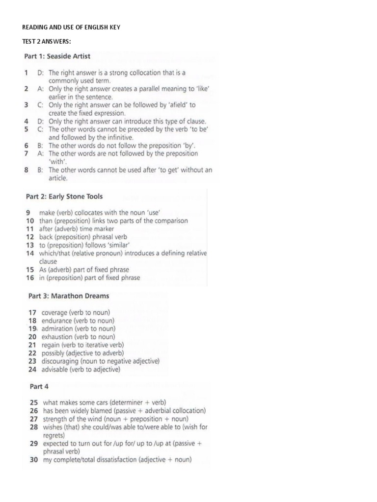 Reading and Use of English Key | PDF
