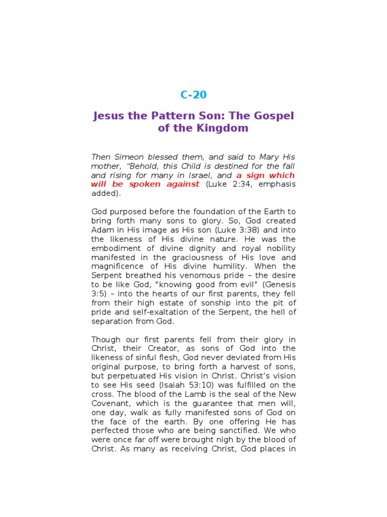 C-20 Jesus The Pattern Son: The Gospel of The Kingdom | PDF | Covenant ...