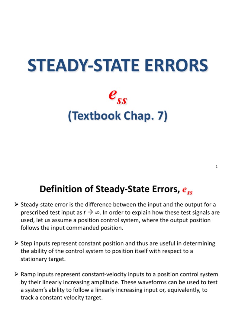 Steady-State Errors: (Textbook Chap. 7) | PDF | Control Theory ...