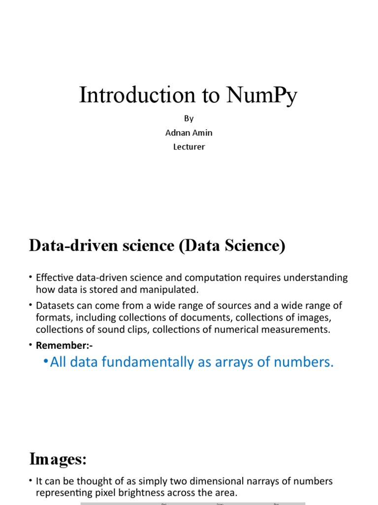 Introduction To Numpy: by Adnan Amin Lecturer | PDF | Mathematics ... Introduction To Numpy: by Adnan Amin Lecturer | PDF | Mathematics ...