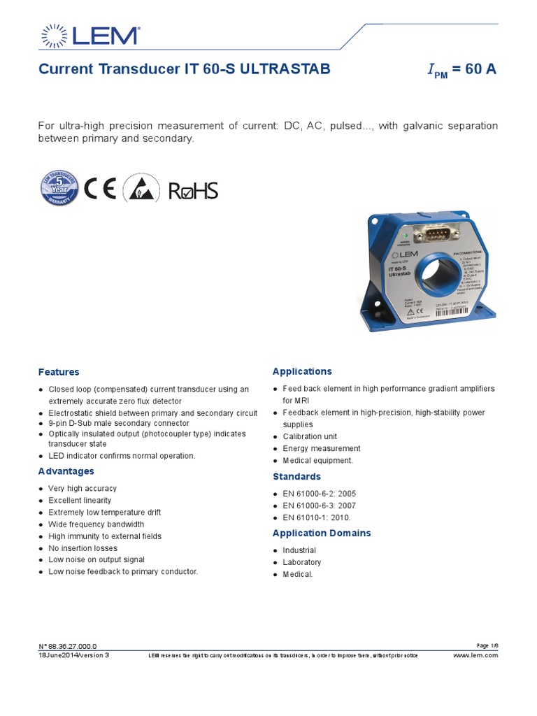 Current Transducer IT 60-S ULTRASTAB 60 A | PDF | Insulator ...