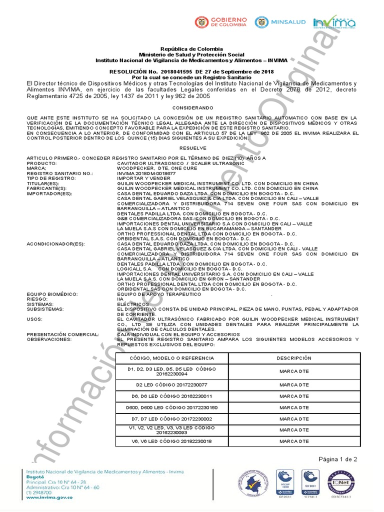 Sclaer o Cavitron Woodpecker, Dte, One Cure | PDF | Cuidado de la salud