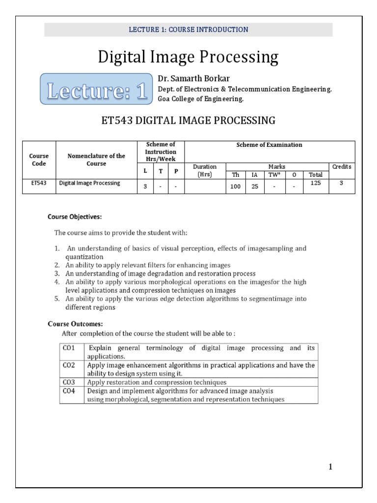 DIP Lecture 1 - Introduction To Digital Image Processing | PDF ...