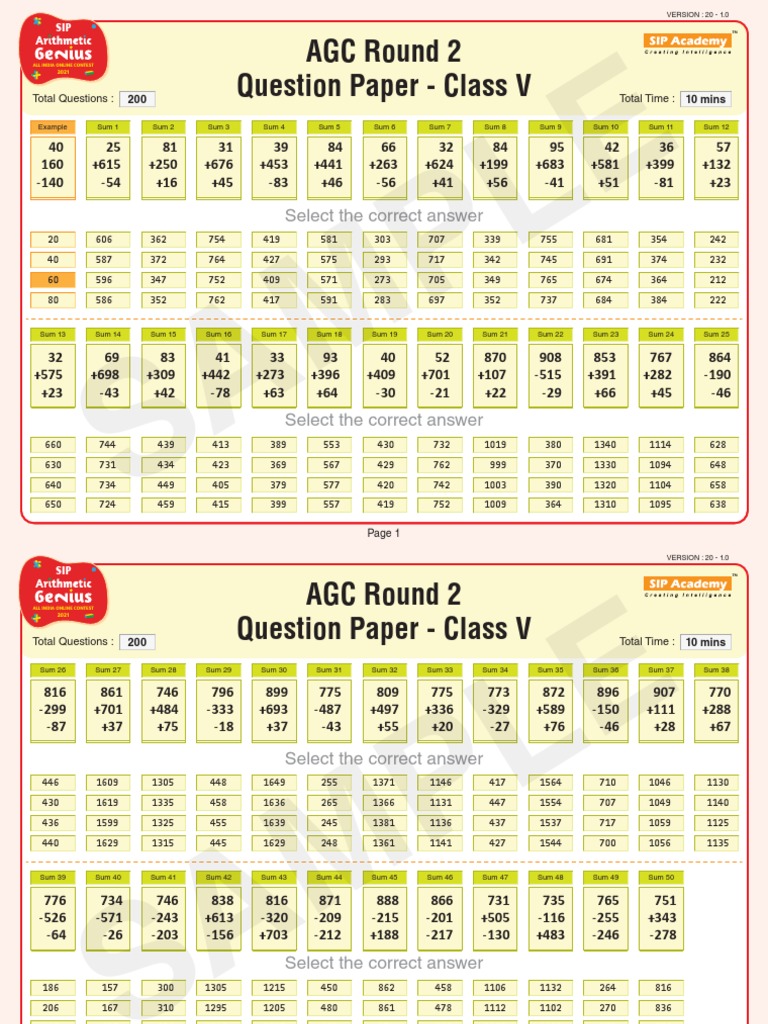 AGC Round 2 Question Paper - Class 5 - Set A Online | PDF