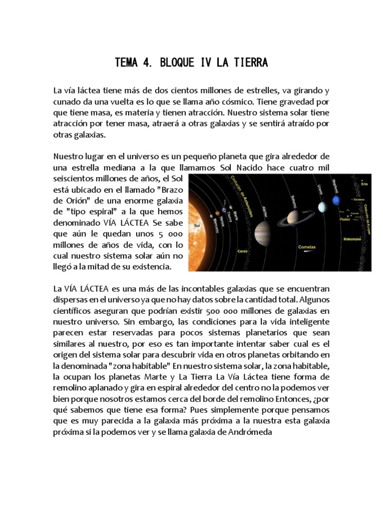 TEMA 4 Bloque IV La Tierra | PDF | Tierra | Sistema solar