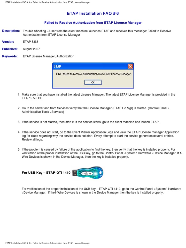 Failed to Receive Authorization from ETAP License Manager | PDF ...
