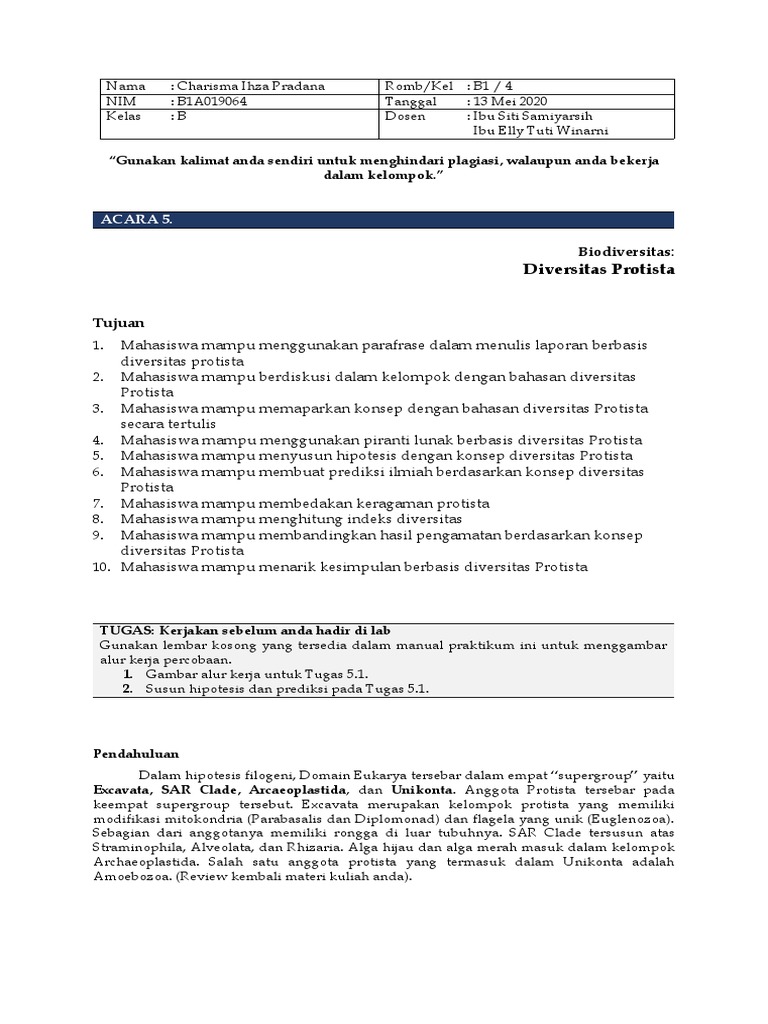 Manual Dan Lembar Kerja Praktikum - BioDas II - Acara5 | PDF