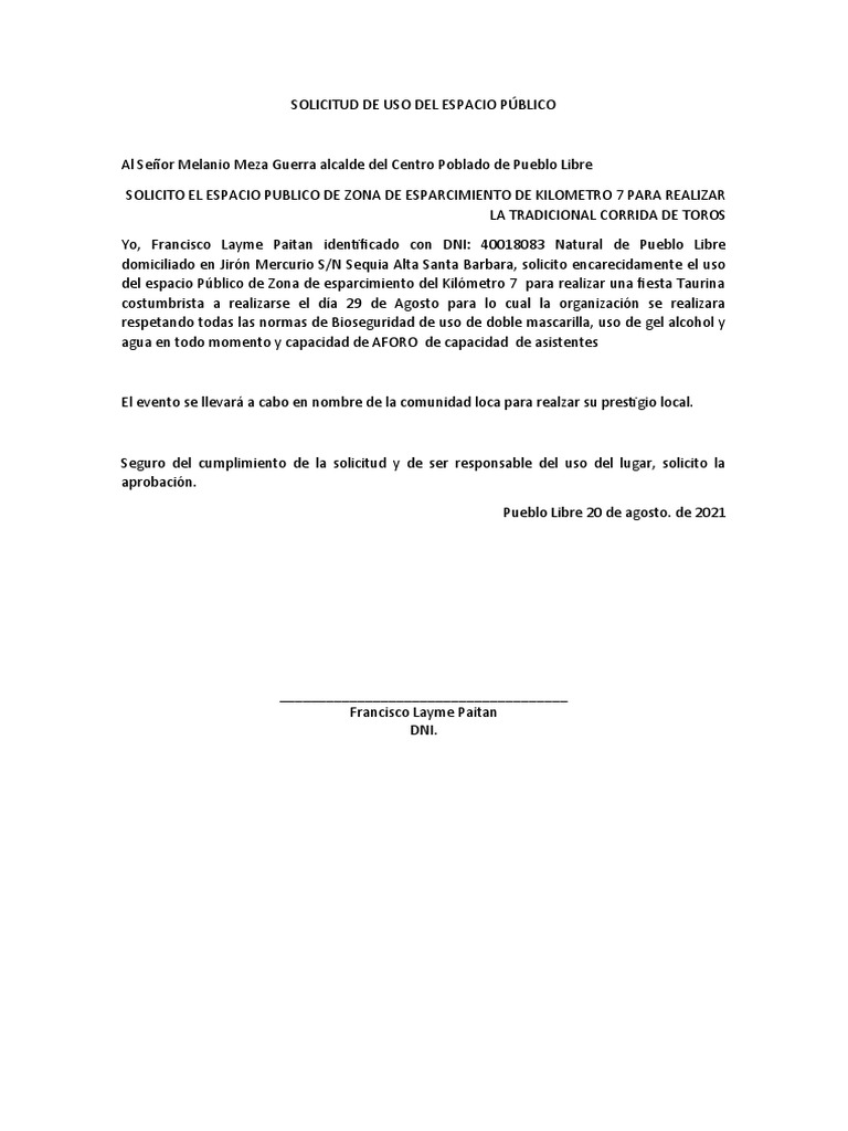 Solicitud de Uso Del Espacio Público | PDF