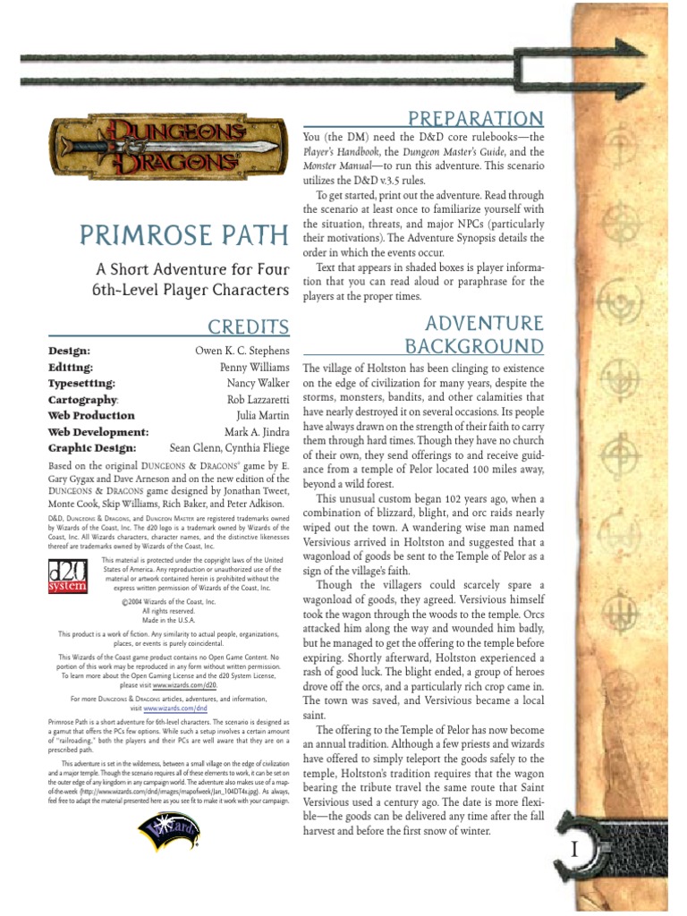 3.5E D&D - Adventure 06 - Primrose Path | PDF | Dungeons & Dragons ...