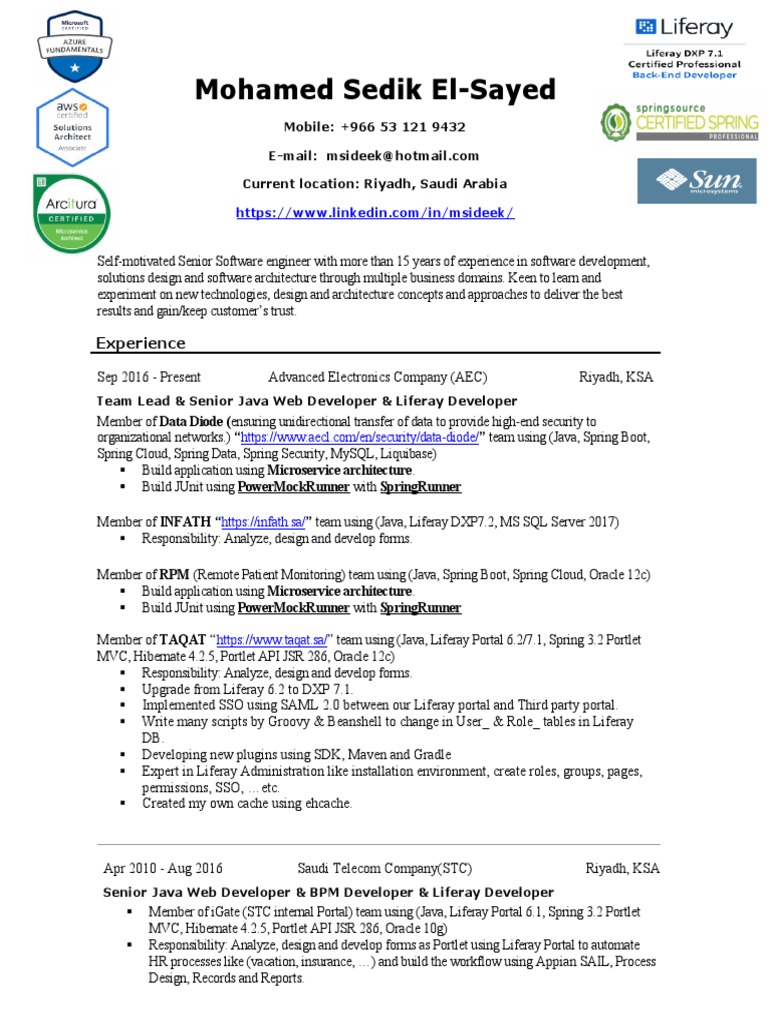 Mohamed Sedik El-Sayed CV | PDF | Java (Programming Language) | Application Software