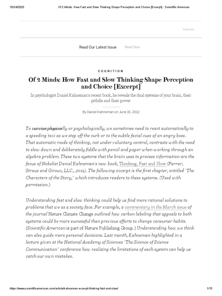 Of 2 Minds - How Fast and Slow Thinking Shape Perception and Choice ...