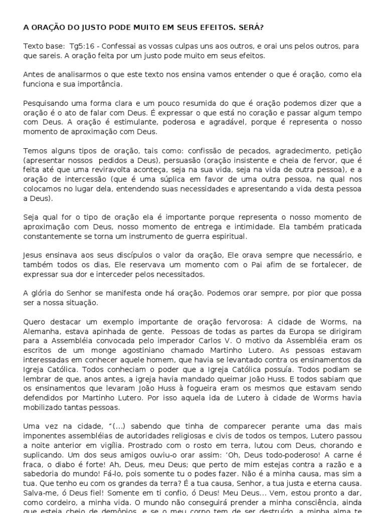 A Oração Do Justo Pode Muito em Seus Efeitos | PDF | Martinho Lutero ...