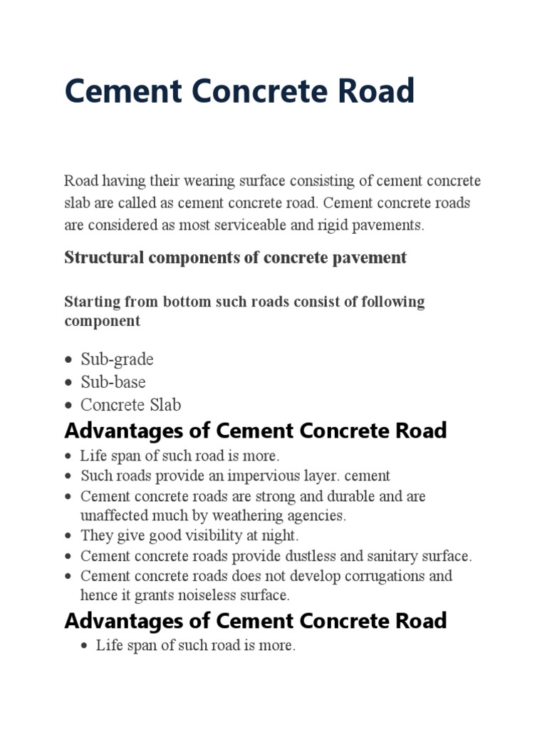 Advantages of Cement Concrete Road | Download Free PDF | Concrete | Road