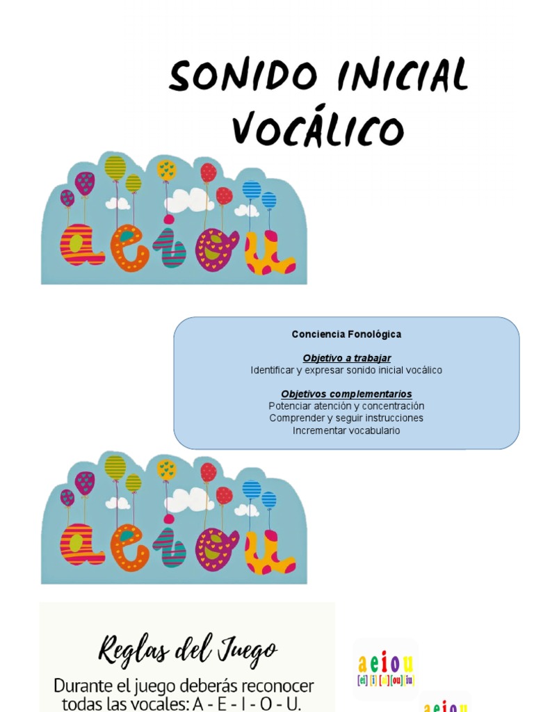 Sonido Inicial Vocálico Todas Las Vocales Juego | PDF