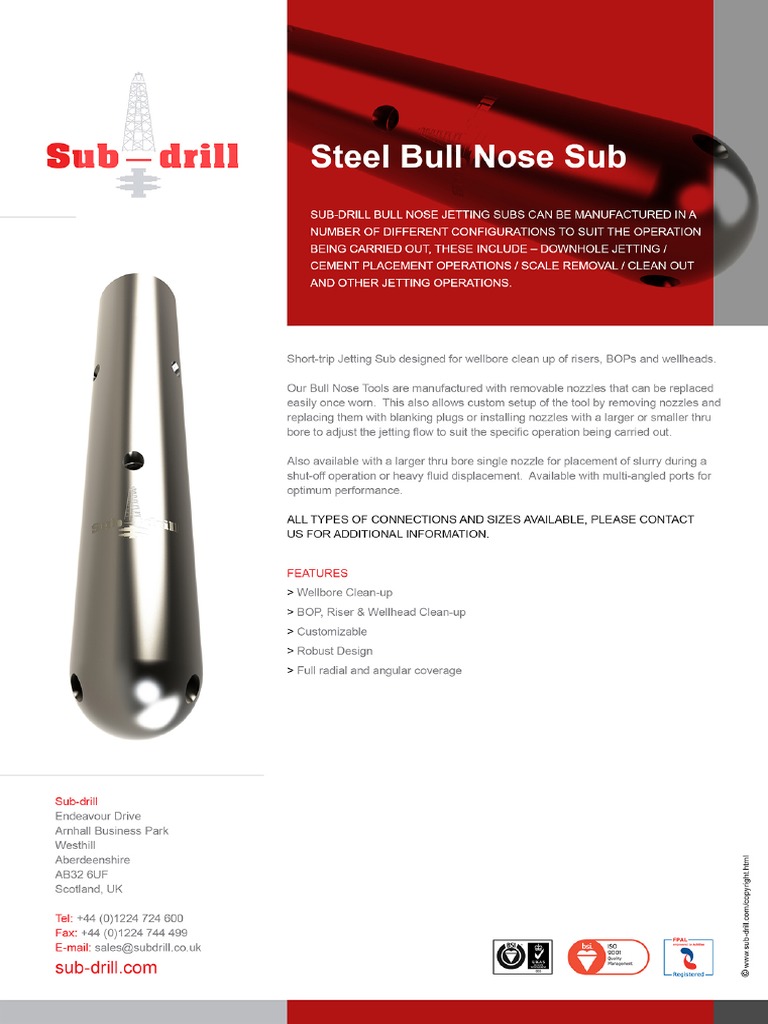 Sub Drill Bull Nose Jetting Subs | PDF