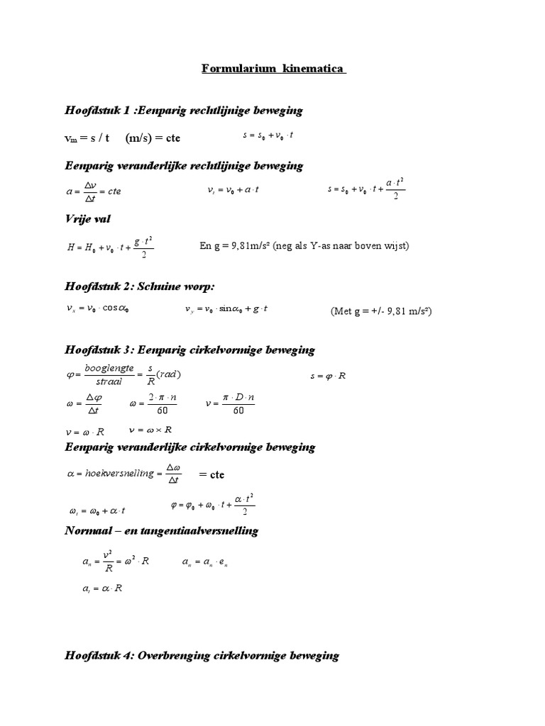 Formules Kinematica | PDF