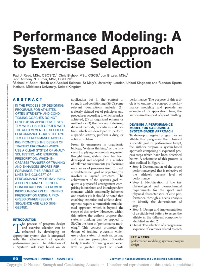Performance Modeling: A System-Based Approach To Exercise Selection ...