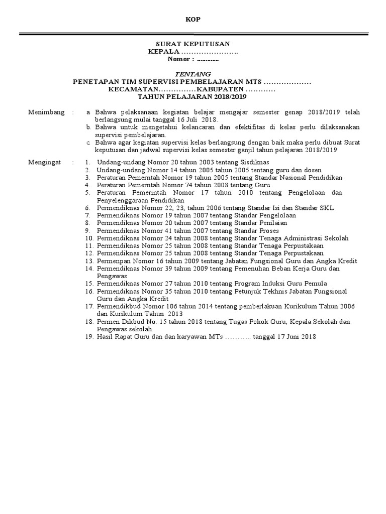 Contoh SK Tim Supervisor | PDF